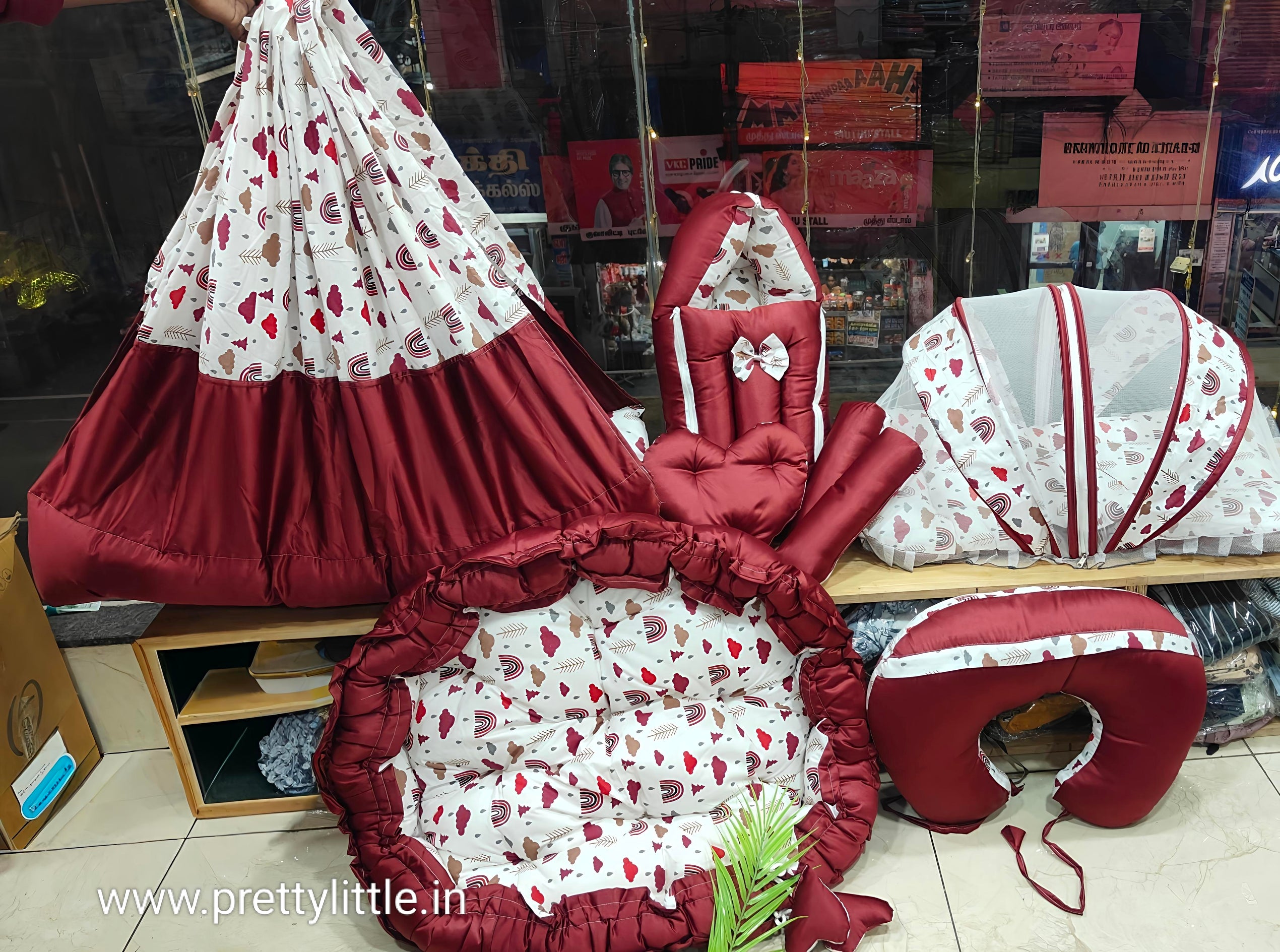 Luxury Newborn Bedding Set with Cradle, Net, Travel Bed, Feeding Pillo ...